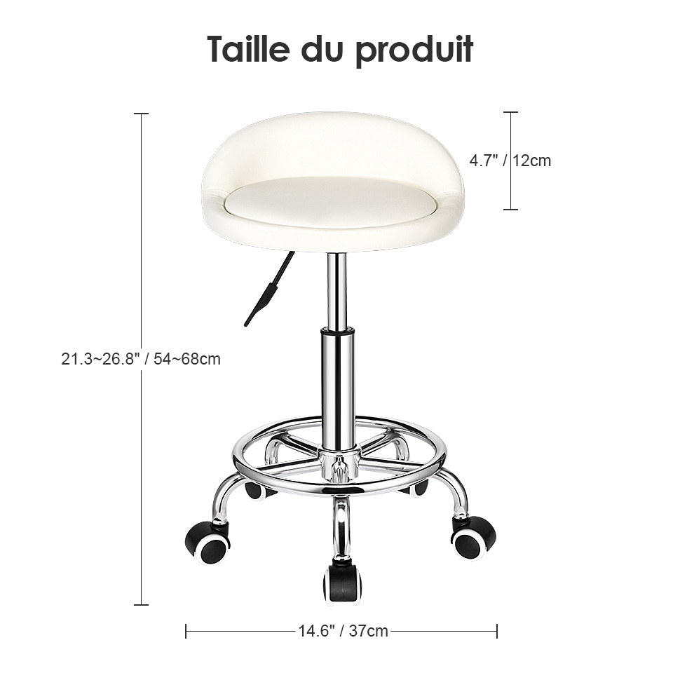 Tabouret roulant réglable en hauteur en cuir PU avec repose-pieds ...