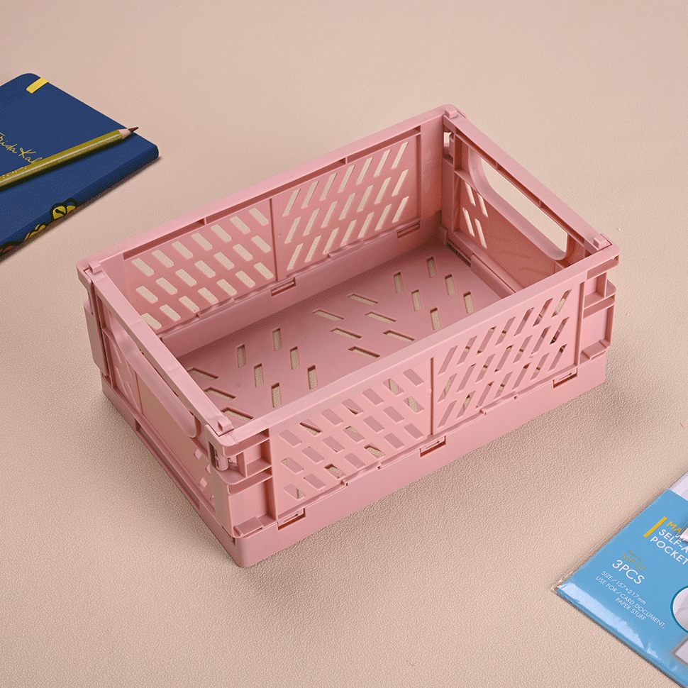 Small Colorful Foldable Plastic Storage Basket for Home Office Storage ...