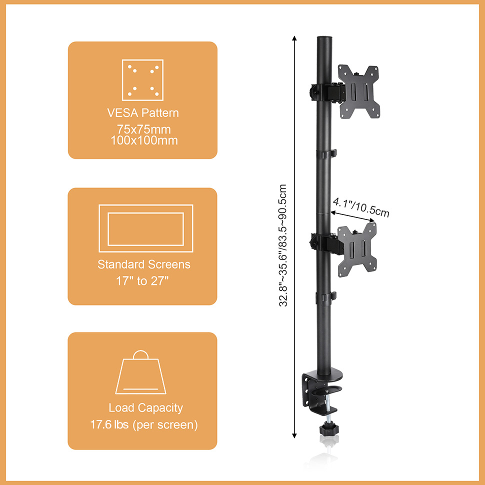 Dual Monitor Mount – Clip-On Desk Mount 13"-27"