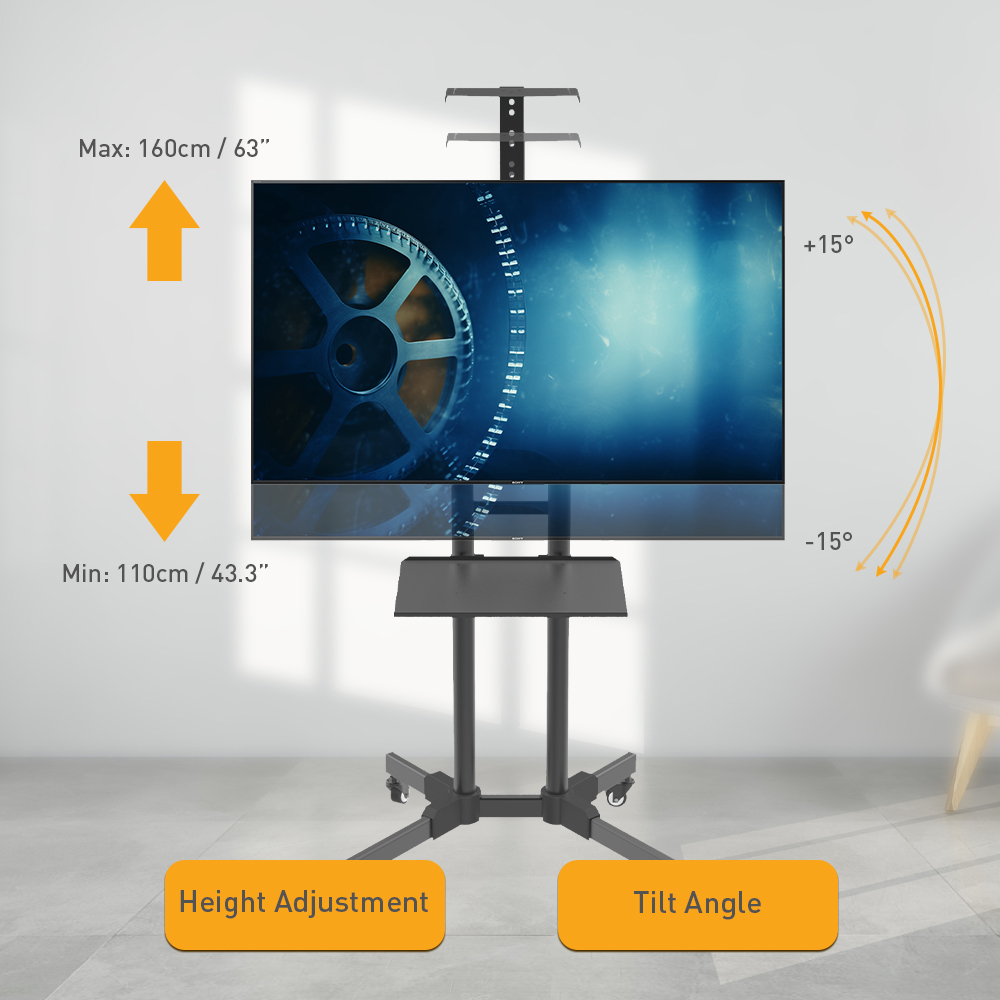Universal Mobile TV Cart with Wheels for TV 37"-70" Flat and Curved ...