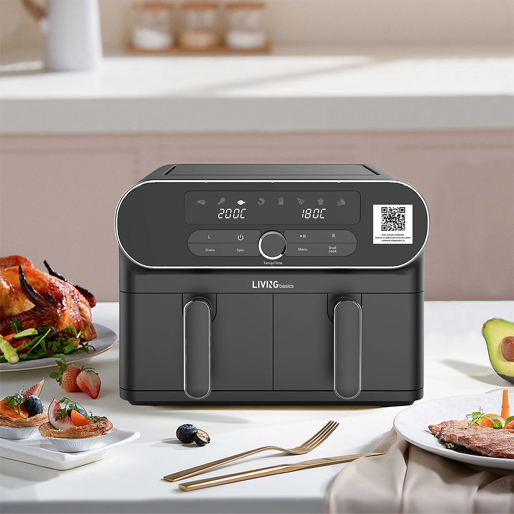 XL 11 QT 8 in 1 Air Fryer with Two Independent Baskets 5.5QT and 8 Presets LIVINGbasics