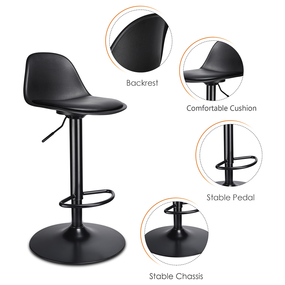 360° Rotating Bar Stool: Black, Round, Height-Adjustable