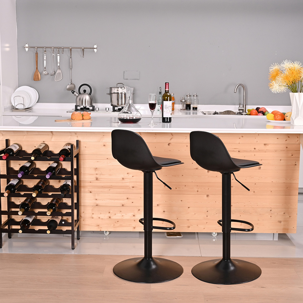 360° Rotating Bar Stool: Black, Round, Height-Adjustable