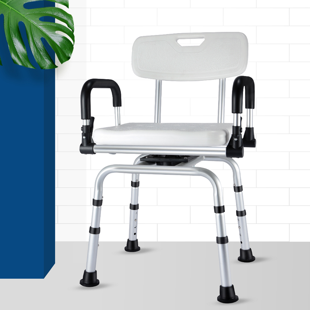 360° Swivel Shower Chair with Flip-up Armrest and Adjustable Height ...