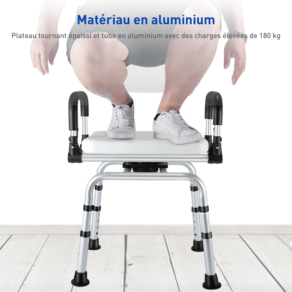 Chaise de douche pivotante à 360° avec accoudoir relevable et hauteur ...