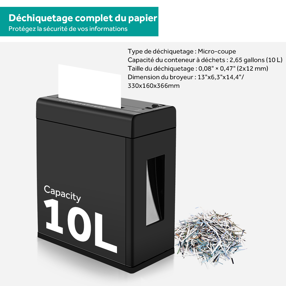 Déchiqueteuse Moustache 6 feuilles haute sécurité à micro-coupe
