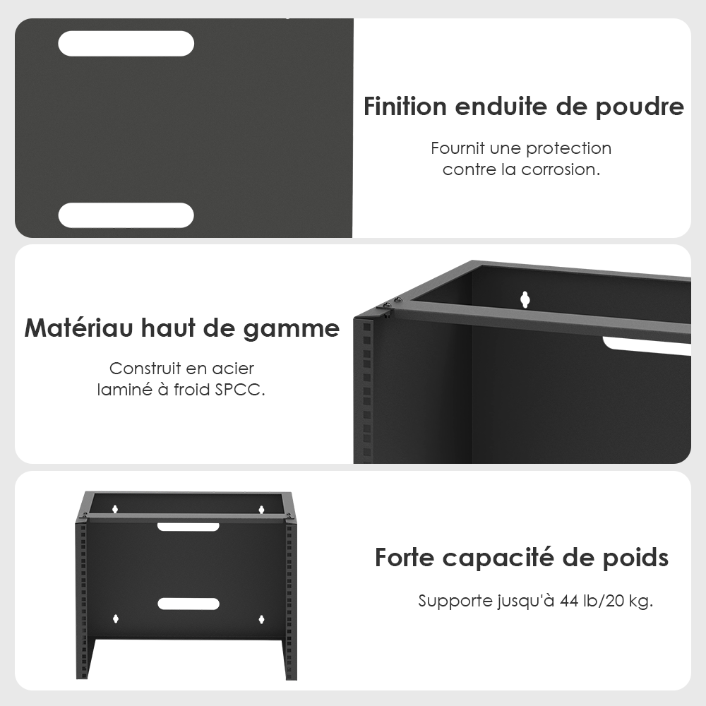 Armoire rack ouverte à montage mural robuste pour équipement réseau 19 ...