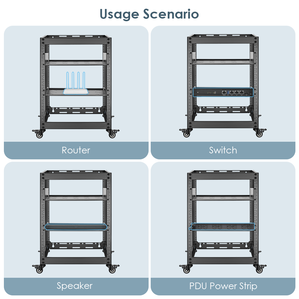 15U/12U Capacity Open Frame Server Rack with Wheels for 19" Networking ...