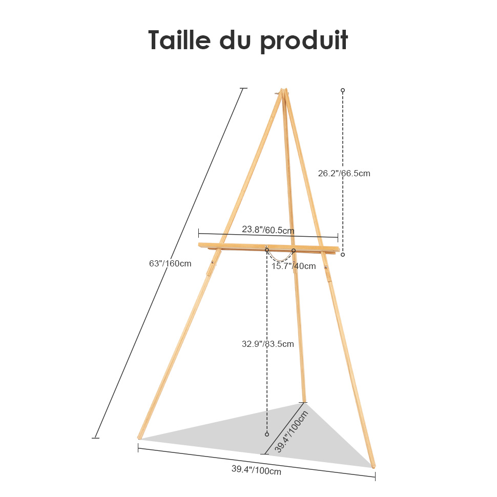 Chevalet trépied en bois pliable de 63" - Idéal pour les affiches de ...