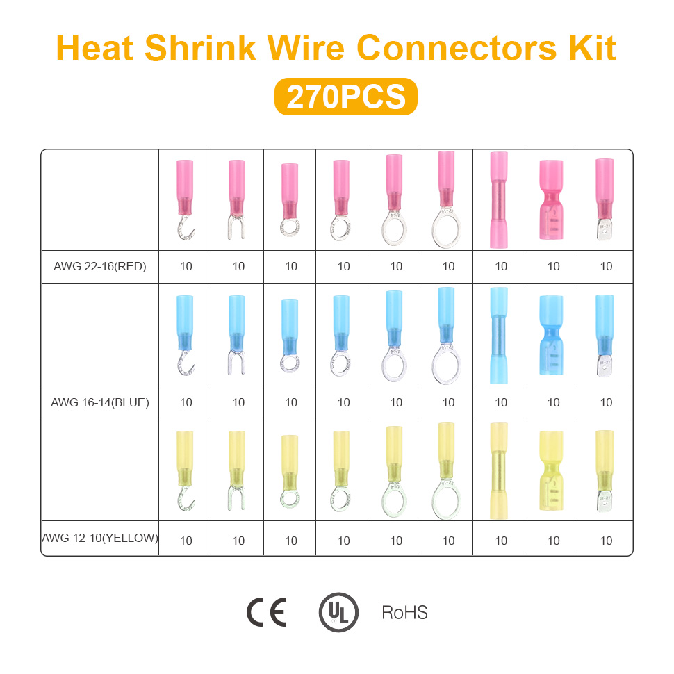 3:1 Ratio Heat Shrink Electrical Wire Connectors, 270Pcs - PrimeCables®
