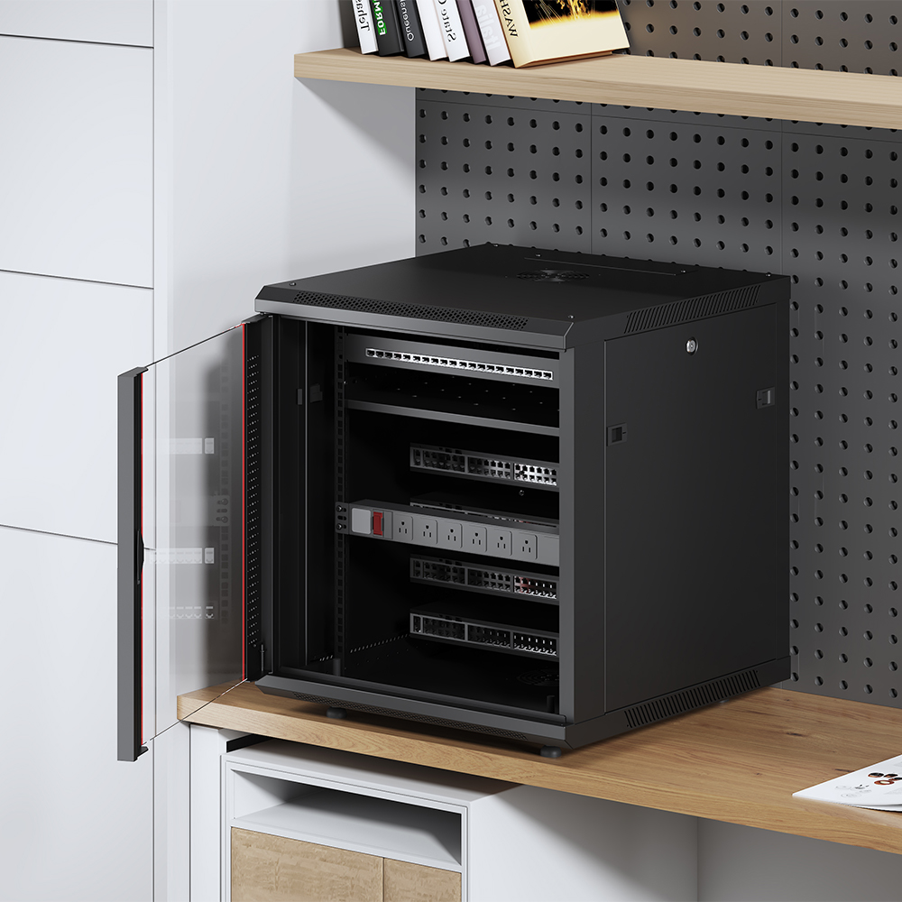 Durable 12U Server Rack with Integrated PDU for Data Centers