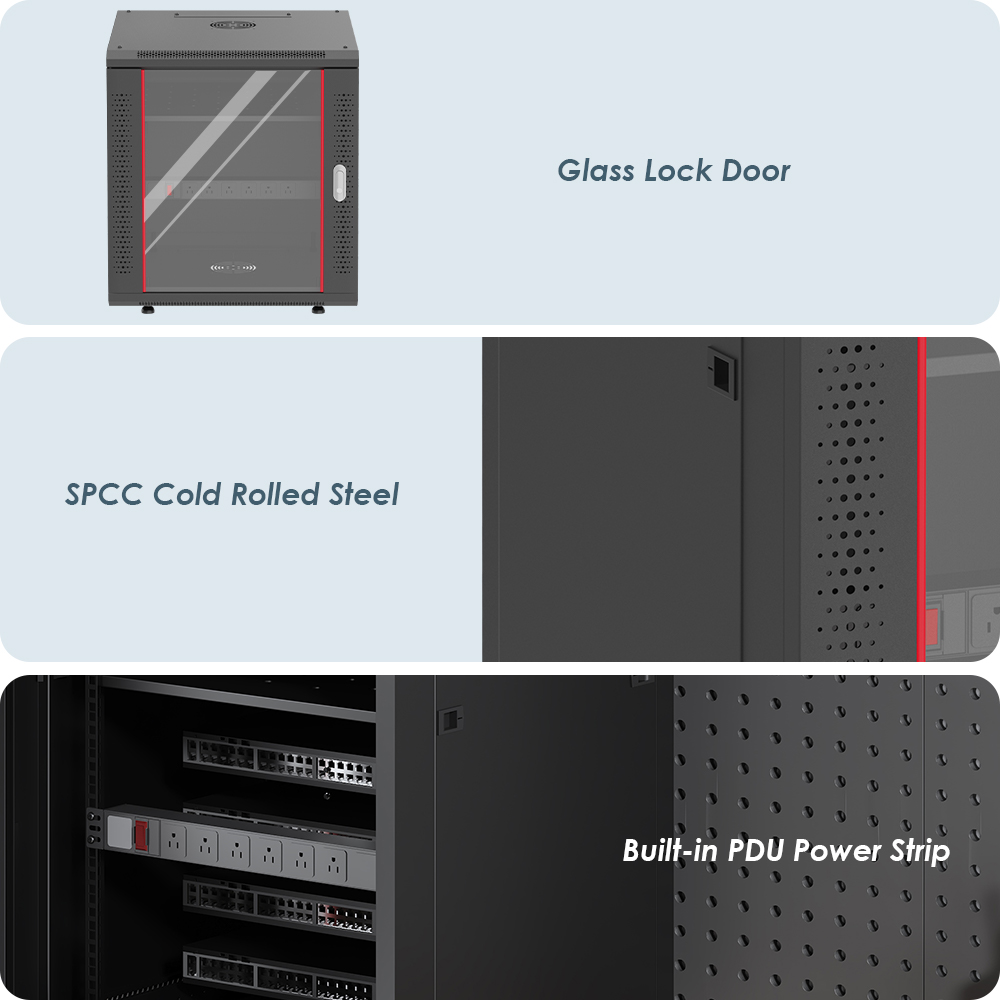 Durable 12U Server Rack with Integrated PDU for Data Centers