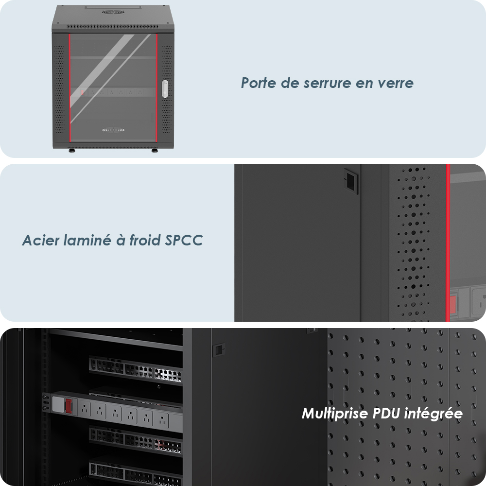 Armoire de Serveur 12U Durable avec PDU Intégré pour Centres de Données