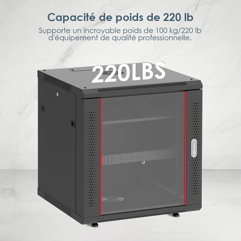 Armoire de Serveur 12U avec PDU et Porte en Verre - PrimeCables