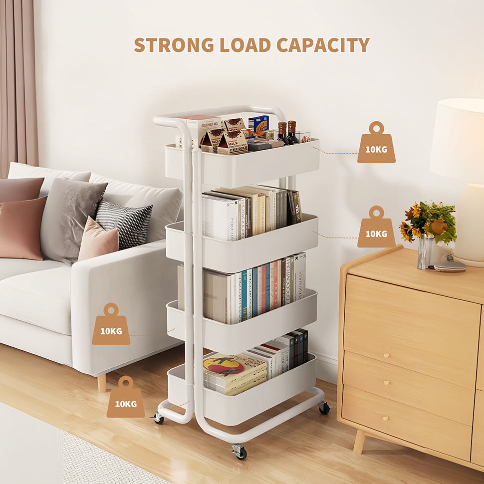 STORA™ Multi-Use 4-Tier Metal Rolling Cart with Locking Wheels
