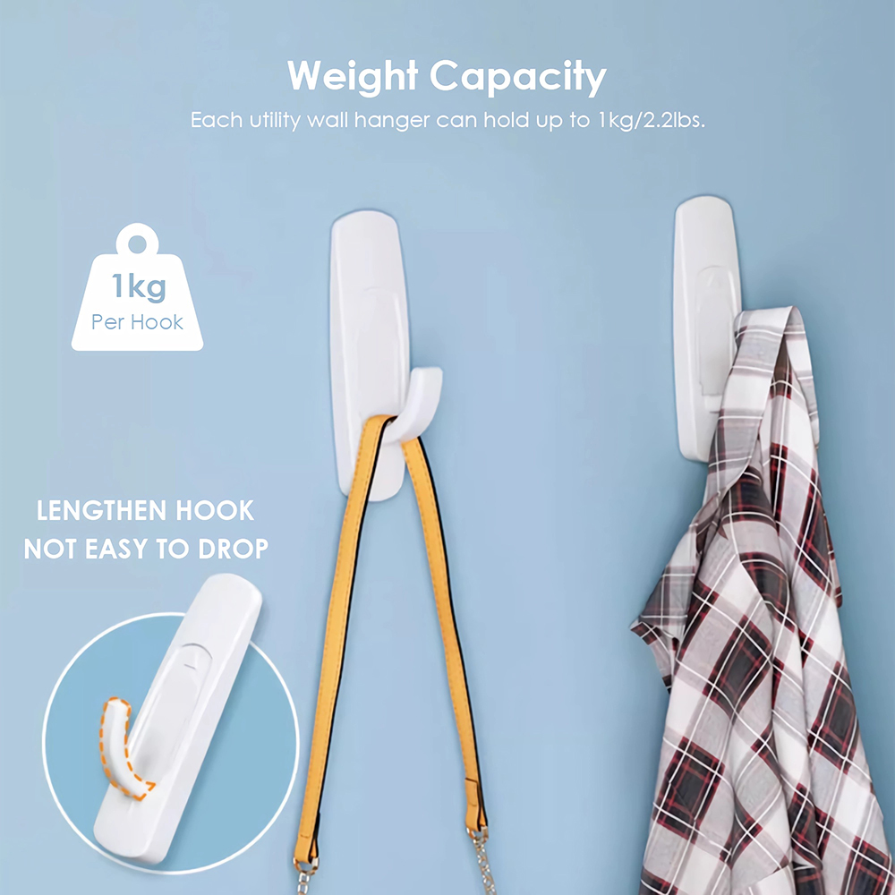 Damage Free Hanging Wall Hooks with Adhesive Strips, 8 Hooks + 20 ...