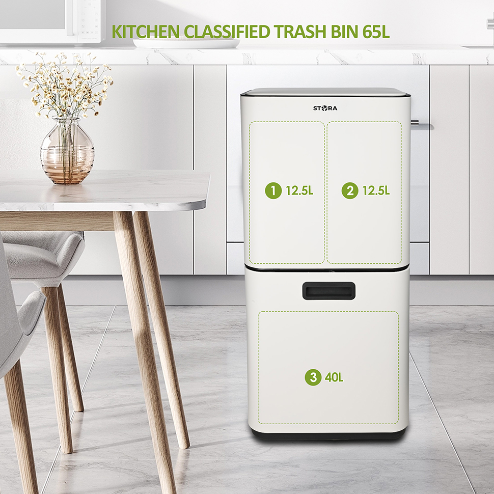 Large 65L Kitchen Trash Bin with Classified Compartments