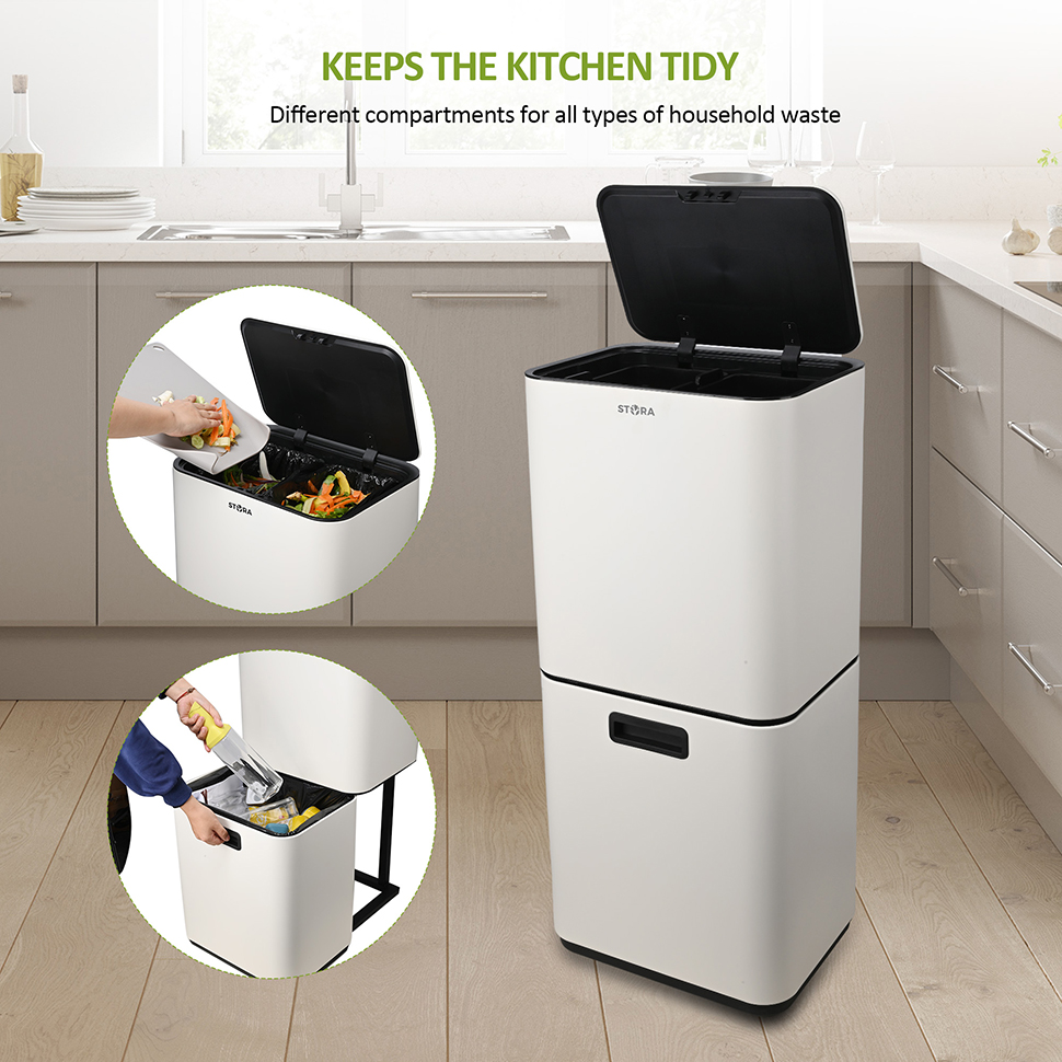Large 65L Kitchen Trash Bin with Classified Compartments