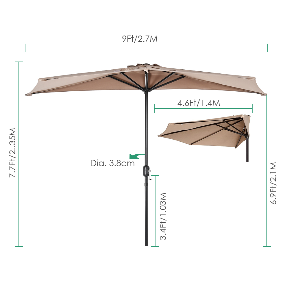 9 Ft Half Side Patio Umbrella with Crank for Garden and Terrace, 5 ...