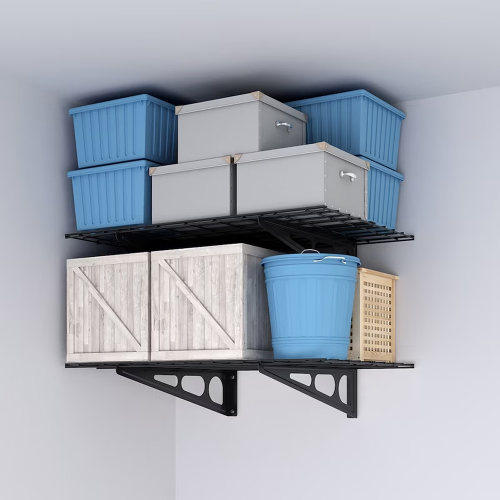 Heavy-Duty Steel Wall Shelves for Garage - 2'x4', Powder-Coated