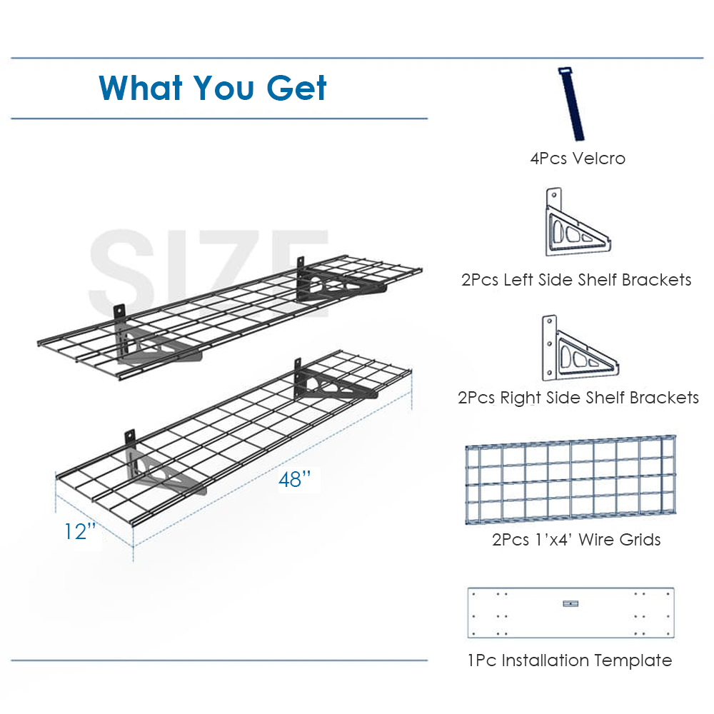 Garage Wall Shelves Wall Mounted Garage Storage Rack 1FT X 4FT, 2 ...