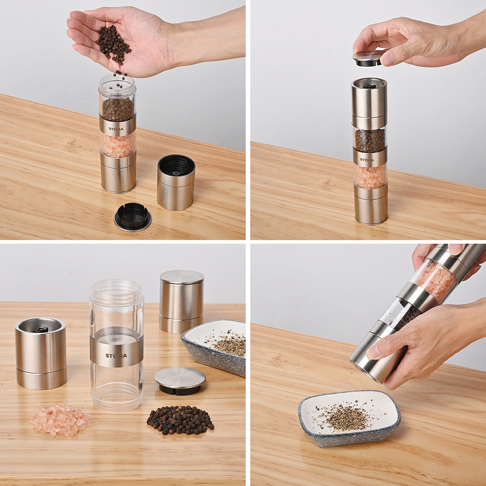2 in 1 Salt and Pepper Grinder, Stainless Steel salt Grinders and ...