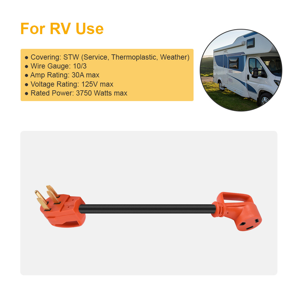 Heavy Duty RV Electrical Power Adapter with Grip Handle STW 10/3 2FT ...