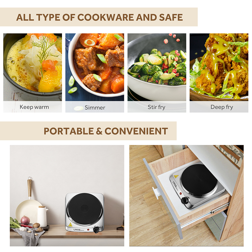 Countertop Infrared Single Burner, 1000W Electric Hot Plate, 5 Level ...