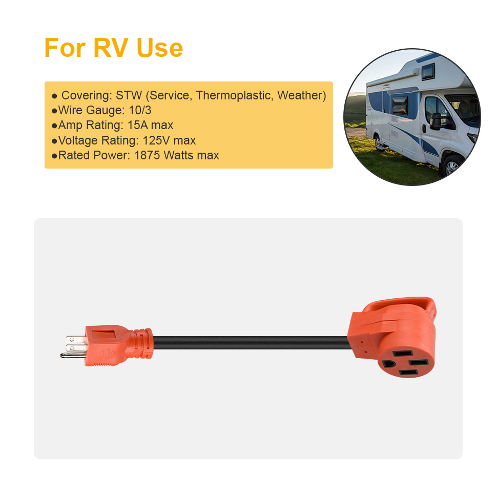 Heavy Duty RV Electrical Power Adapter with Grip Handle STW 10/3 2FT ...