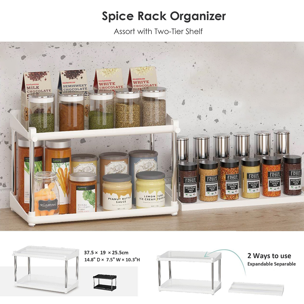 Plastic 2-Tier Spice Rack Organizer Stainless Steel Frame with ...