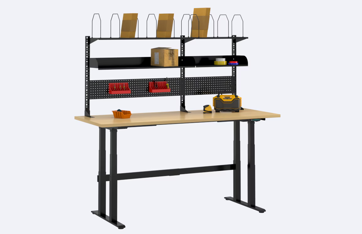 Four-Motor 3-Stage 4-Leg 90 inch Electric Workbench with Rubberwood ...