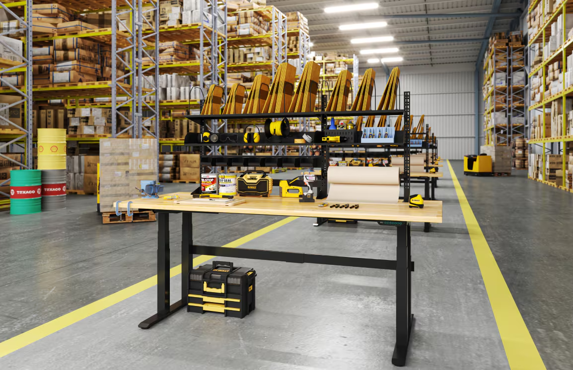 Four-Motor 3-Stage 4-Leg 90 inch Electric Workbench with Rubberwood ...