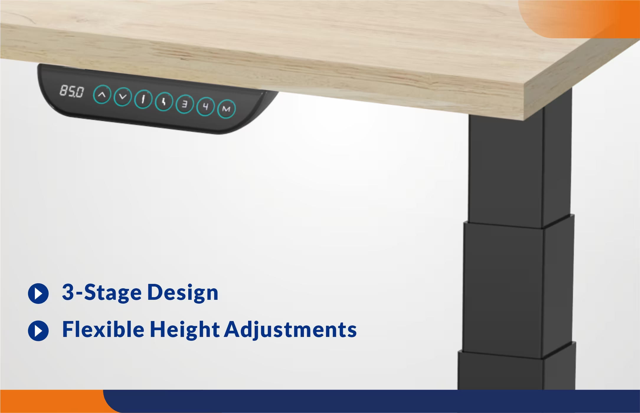 Dual-Motor 3-Stage 2-Leg 60 inch Electric Workbench with Rubberwood ...