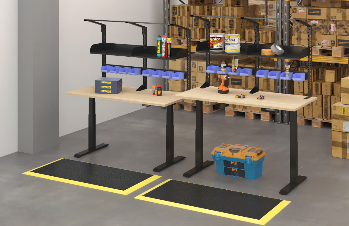 Dual-Motor 3-Stage 2-Leg 60 inch Electric Workbench with Rubberwood ...