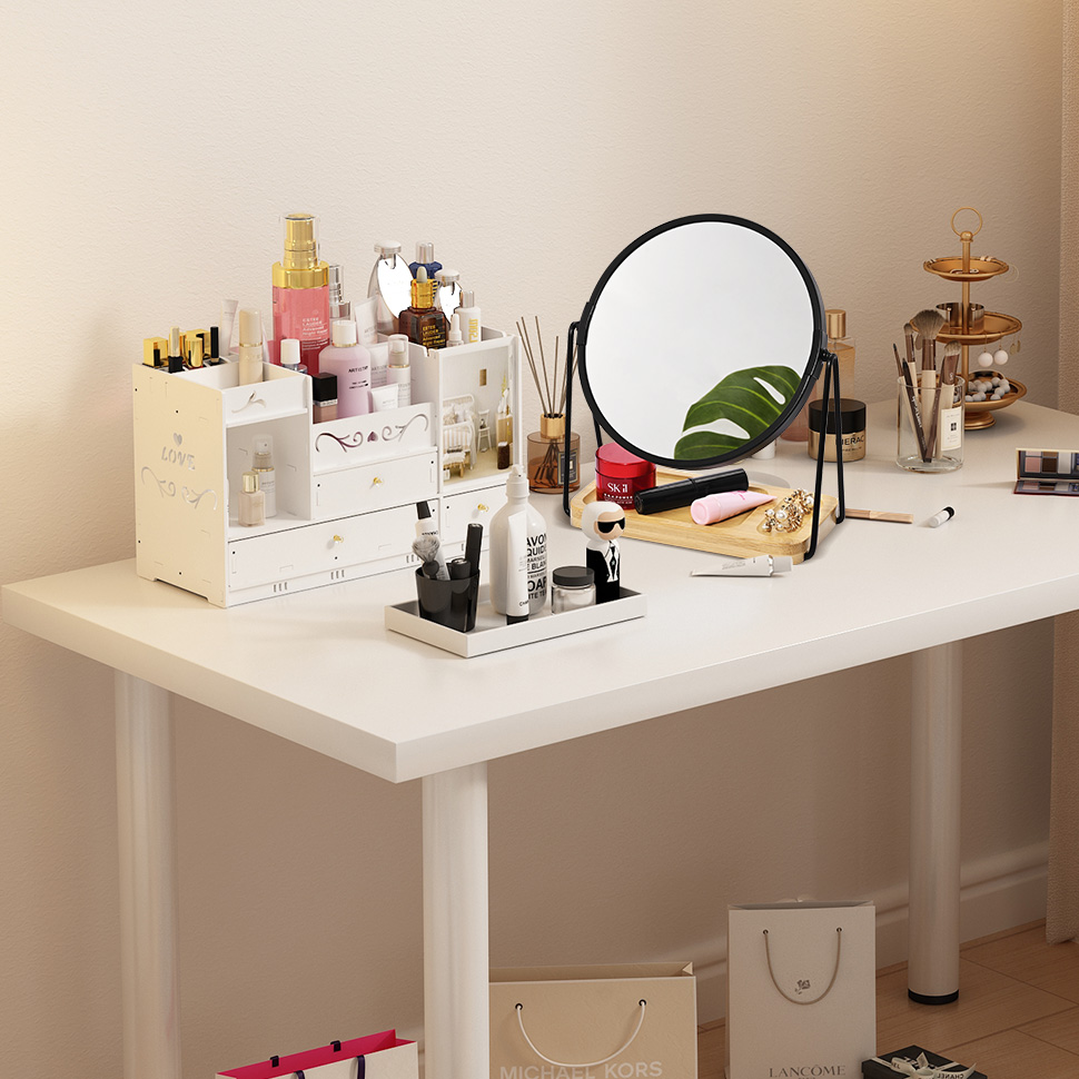 Double-Sided Table Top Makeup Mirrors with Bamboo Tray 1x/3x ...