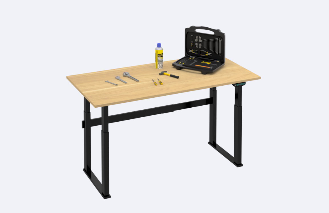 Dual-Motor 2-Stage 4-Leg 60 inch Electric Workbench with Rubberwood ...
