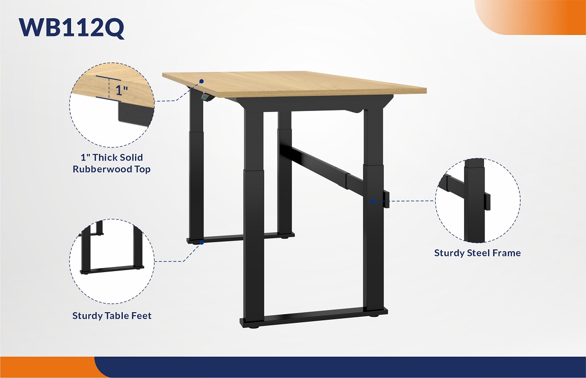 Dual-Motor 2-Stage 4-Leg 60 inch Electric Workbench with Rubberwood ...