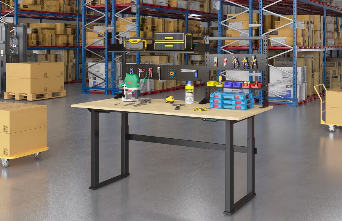 Dual-Motor 2-Stage 4-Leg 60 inch Electric Workbench with Rubberwood ...