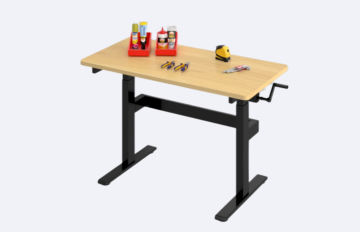 Hand Crank Height Adjustable Packing Table with Rubberwood Tabletop
