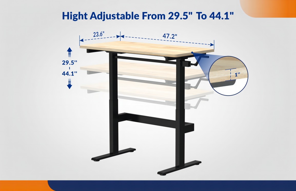 Hand Crank Height Adjustable Packing Table with Rubberwood Tabletop