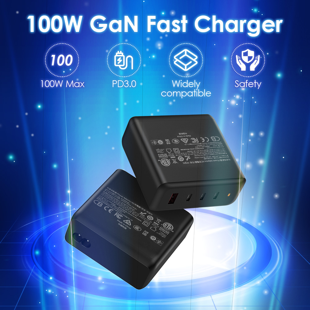 100W GaN 1A+3C USB Desktop Charger 4 Ports USB C Charging Station ...