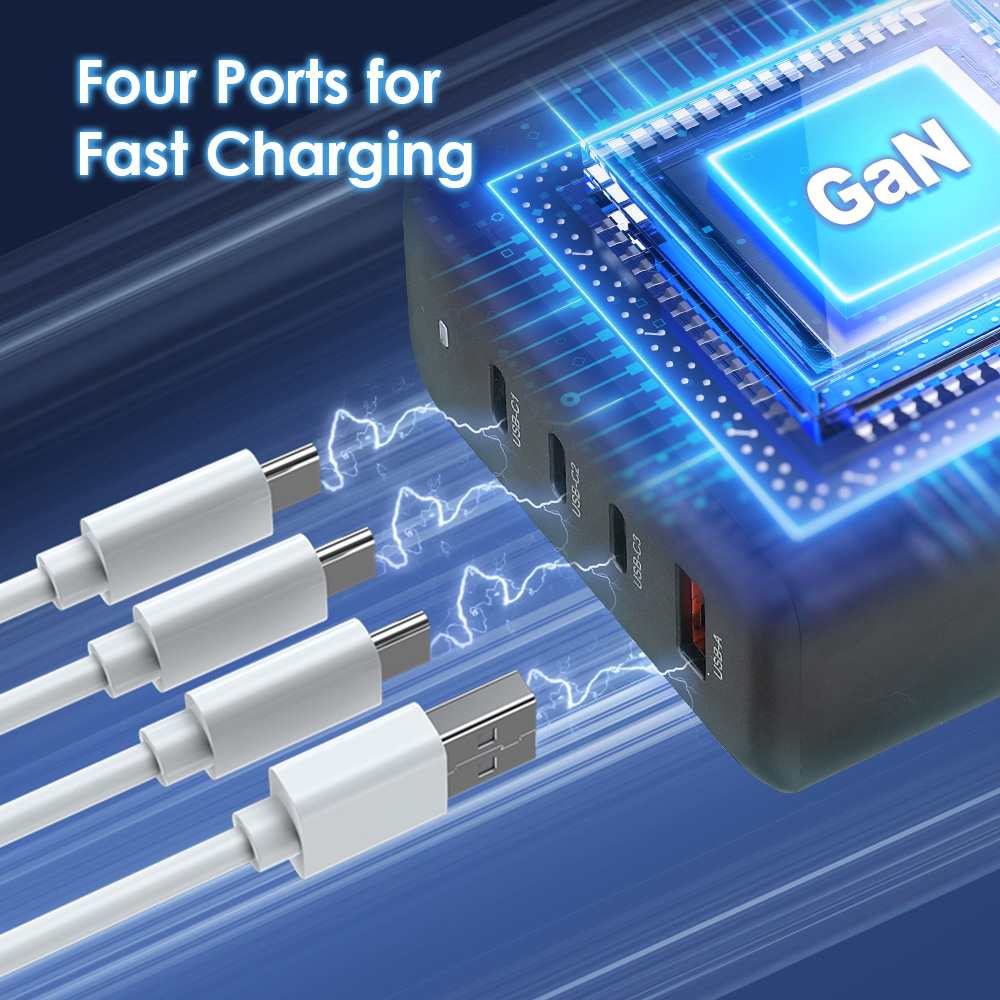 100W GaN 1A+3C USB Desktop Charger 4 Ports USB C Charging Station ...
