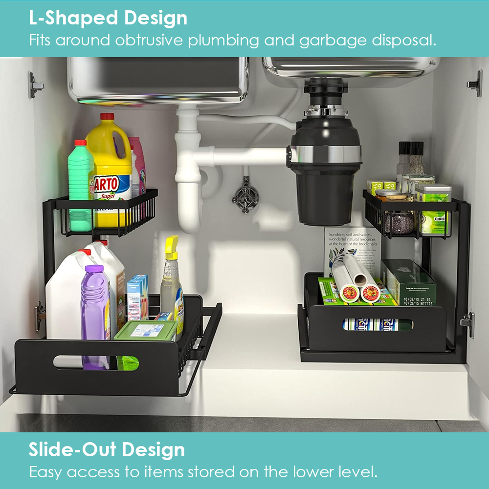 Pull Out 2 Tier Slide Out Under Sink Organizer for Kitchen Bathroom ...