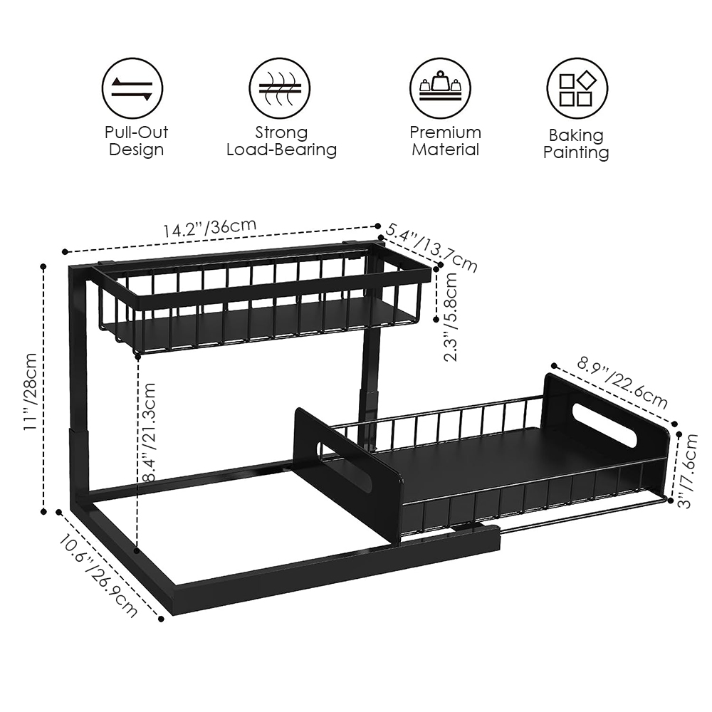 Pull Out 2 Tier Slide Out Under Sink Organizer for Kitchen Bathroom ...