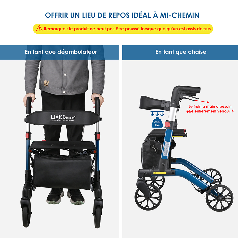 Déambulateur pliable en aluminium pour seniors et adultes avec roues de ...