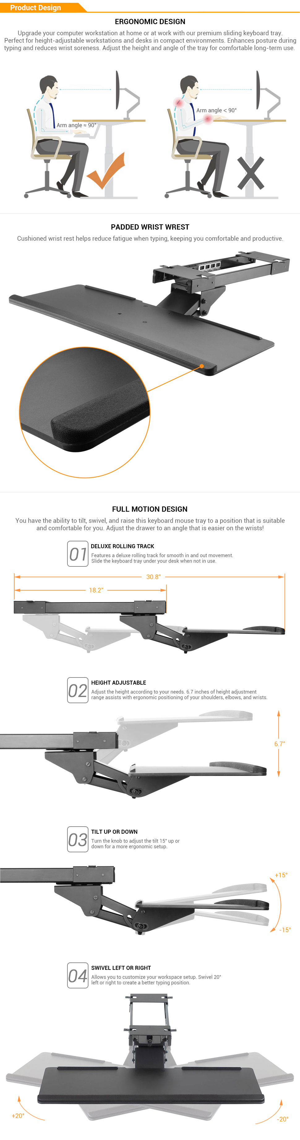 Adjustable Keyboard and Mouse Tray - Ergonomic Under-Table Mount