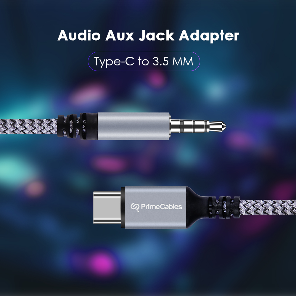 Type-C to 3.5 mm Audio Aux Jack Adapter Male to Male 4 Pole Audio Cable, 3.3Ft - PrimeCables®