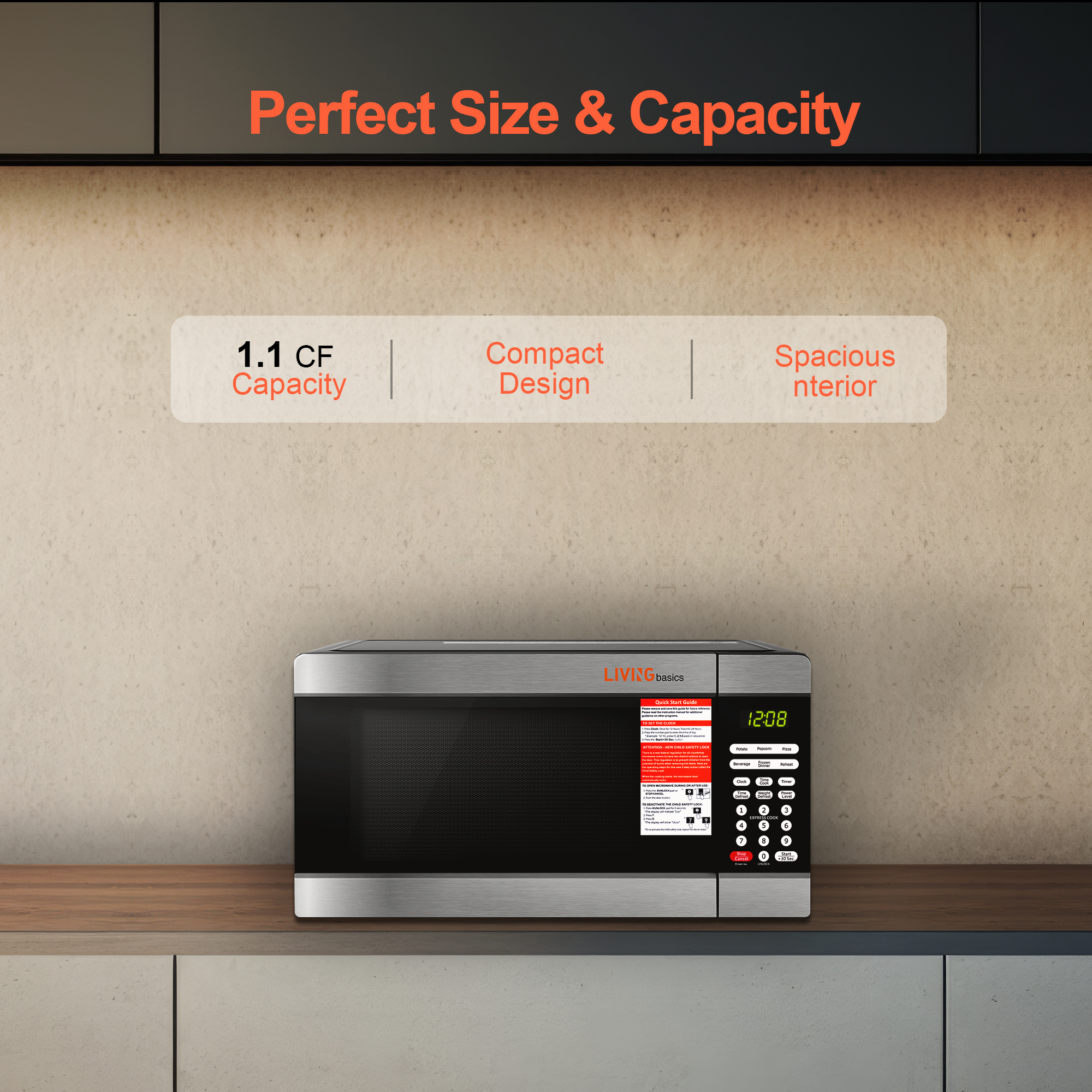 1.1-Cu Ft Countertop Microwave Oven, 1500W, Built-in Inverter ...