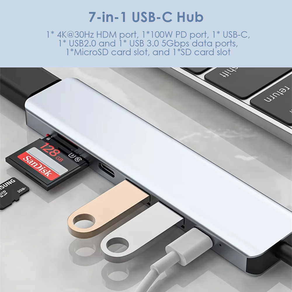 PrimeCables 7-in-1 Type C Hub - HDMI, USB, SD/TF Card Reader