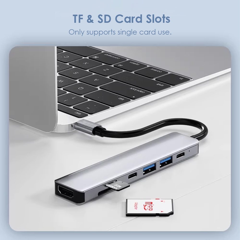 PrimeCables 7-in-1 Type C Hub - HDMI, USB, SD/TF Card Reader